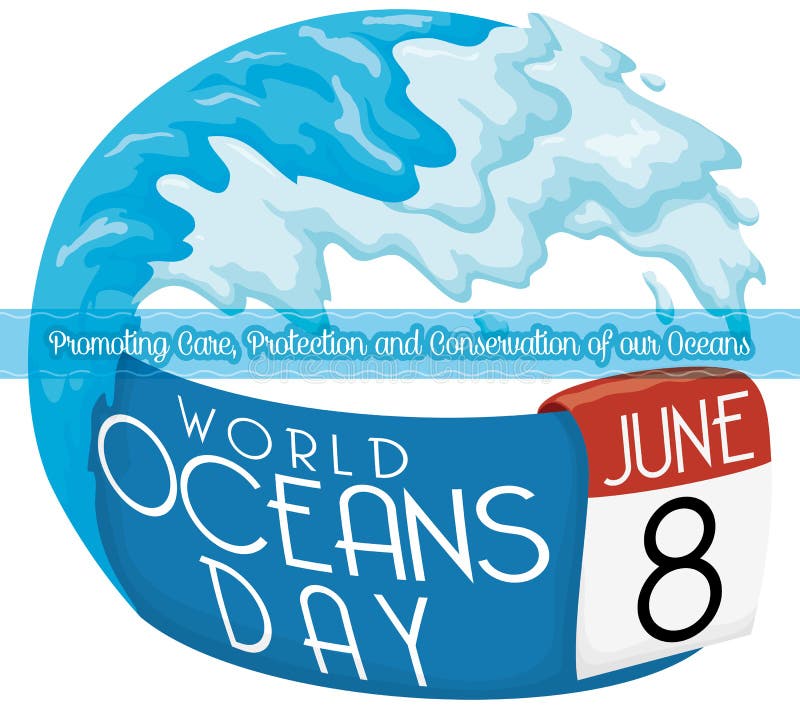 Wave Ribbon And Loose Leaf Calendar For World Oceans Day Vector