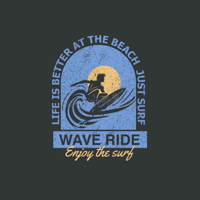Wave Ride Surfer Graphic Print Typography Surfer Design Stock ...