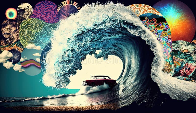 Wave Riders Collage stock illustration. Illustration of adventure ...