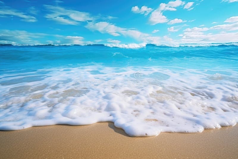 A Wave Rolling Onto a Sunny Beach, Perfect for Travel Brochures Stock ...