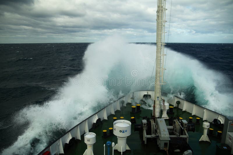 Wave Rolling Over the Snout of the Ship Stock Image - Image of ...