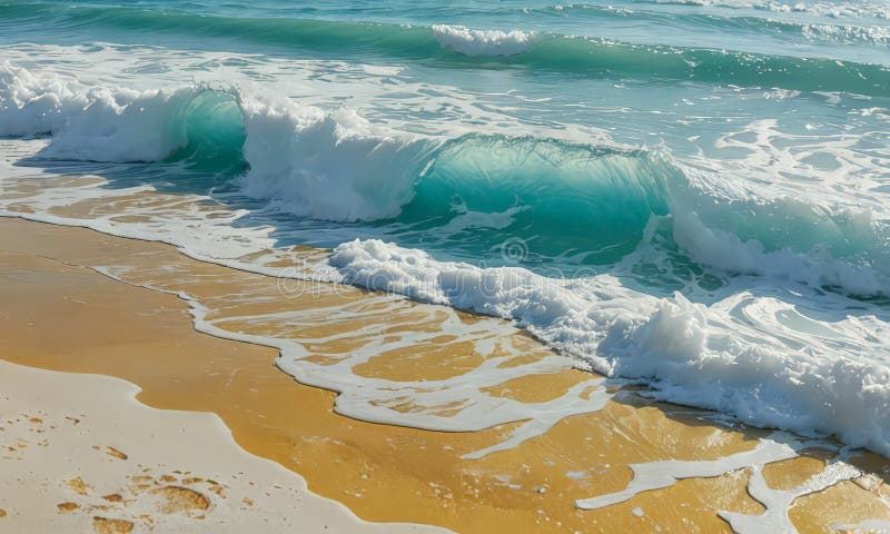 Wave Rolls in on the Beach with Surf Board Stock Illustration ...