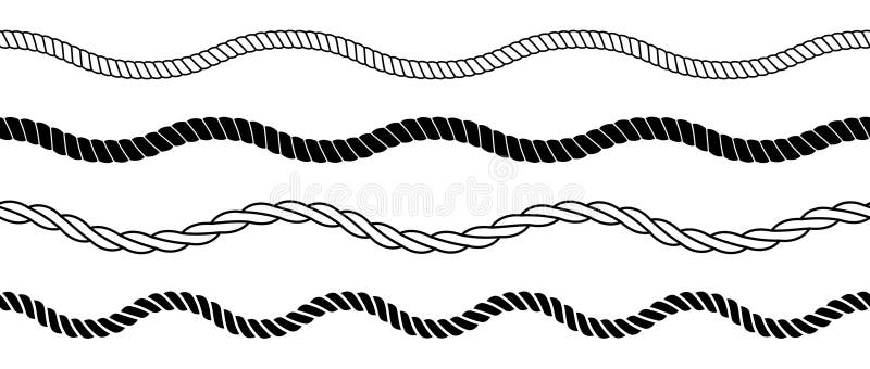 Wave Rope Set. Repeating Hemp Cord Line Collection. Waving Chain, Braid ...