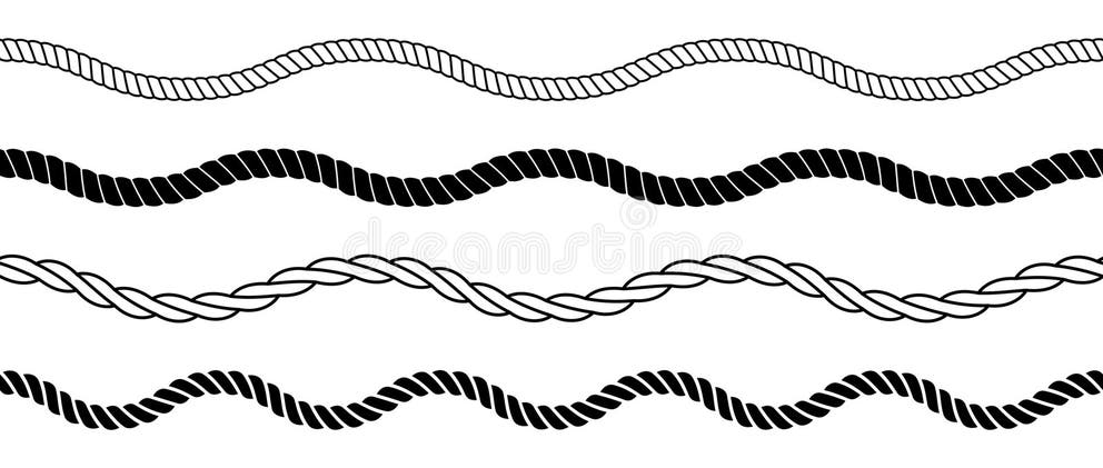 Wave Rope Set. Repeating Hemp Cord Line Collection. Waving Chain, Braid ...