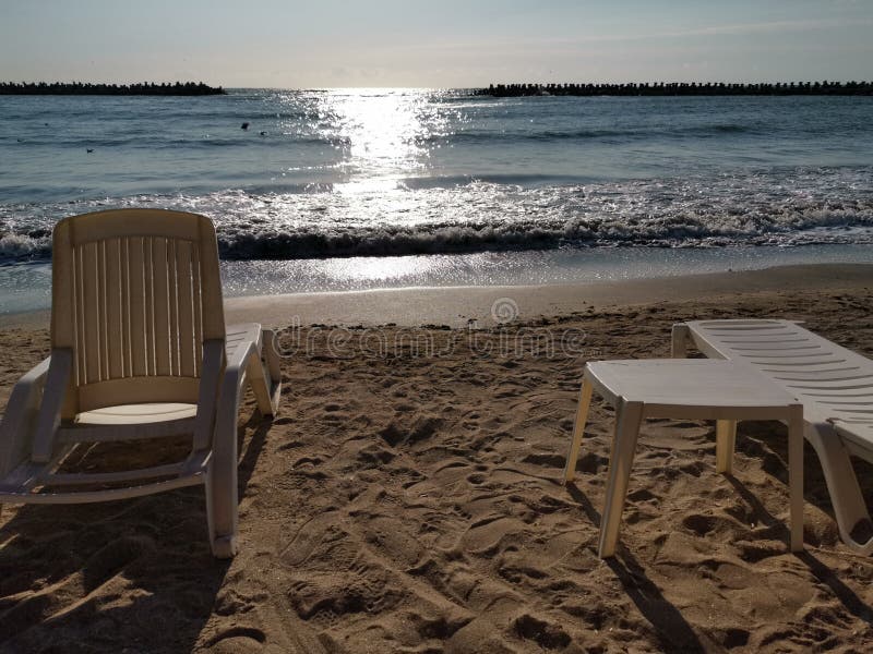 Beach with sunbed stock photo. Image of island, aegean - 55465924