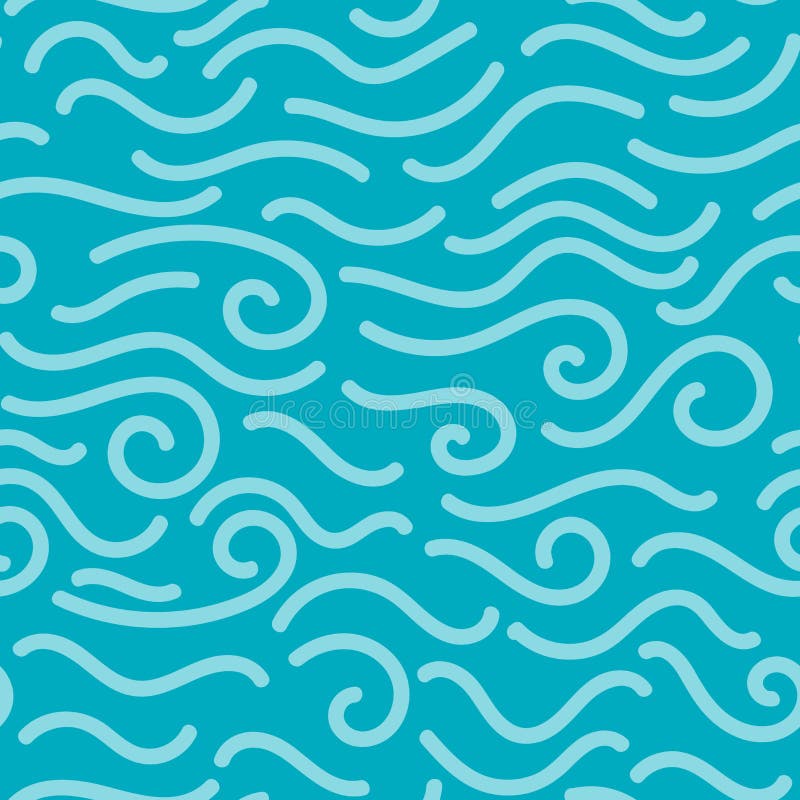 Abstract Blue Hand Drawn Doodle Thin Line Wavy Seamless Pattern. Stock ...