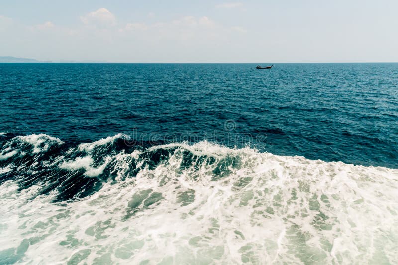 Wave of Ship on Water Surface in the Sea Stock Image - Image of plant ...