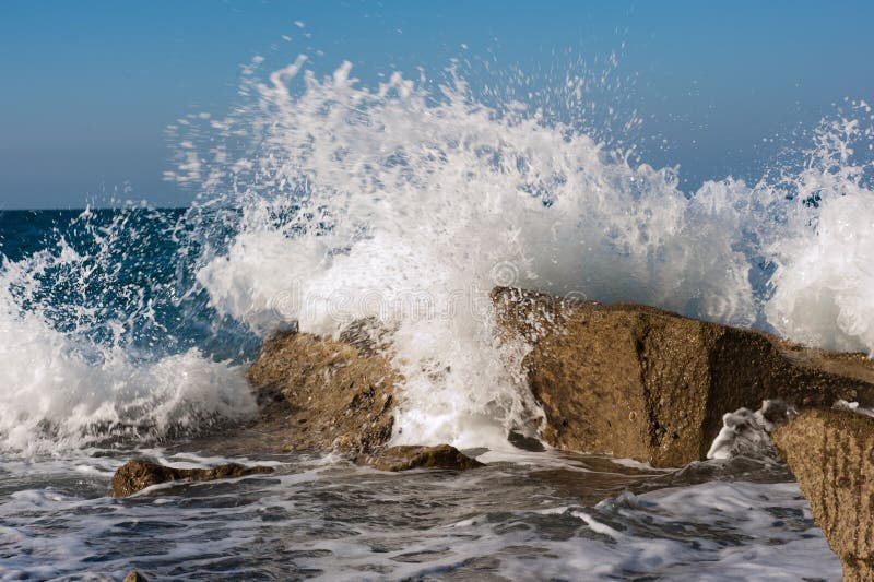 Wave Smashing Rocks stock image. Image of wave, mediteran - 13652421