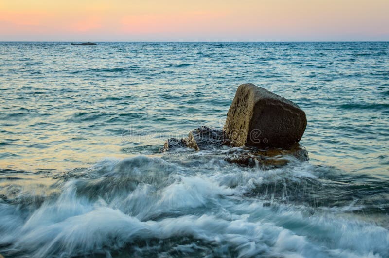 Wave Splash in the Sea Against Stone Stock Image - Image of color ...