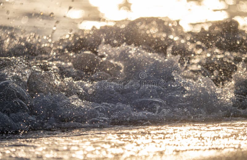 Wave Splash Sea Beach Close Up Sunrise Stock Image - Image of sunlight ...