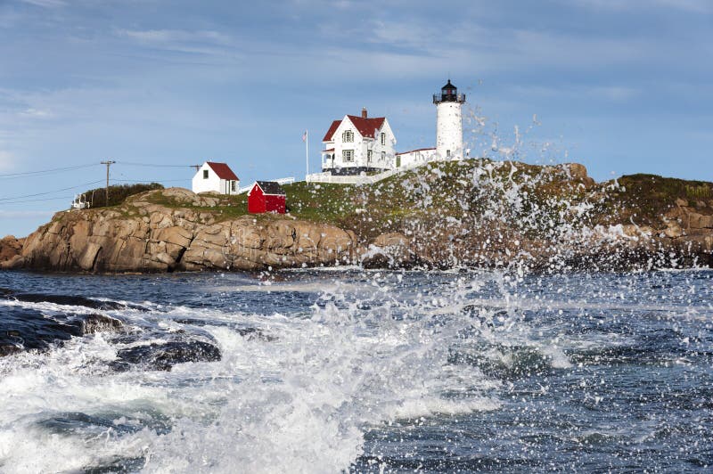Nubble Lighthouse in Maine during Holiday Season Stock Photo - Image of ...