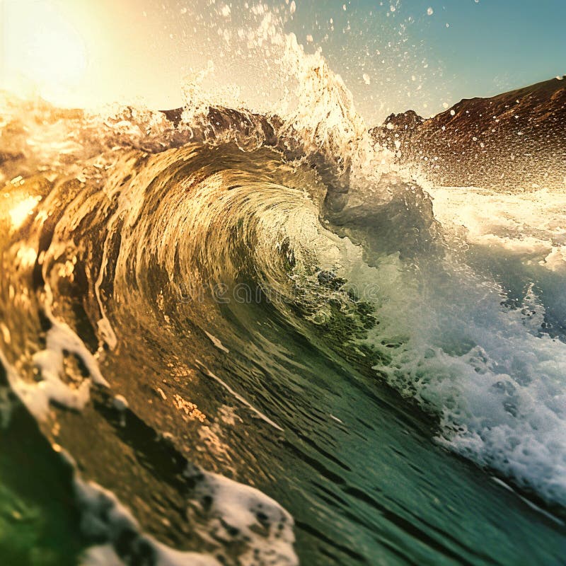 A Wave Splashing in the Ocean with Splashing Water, Generative AI Stock ...