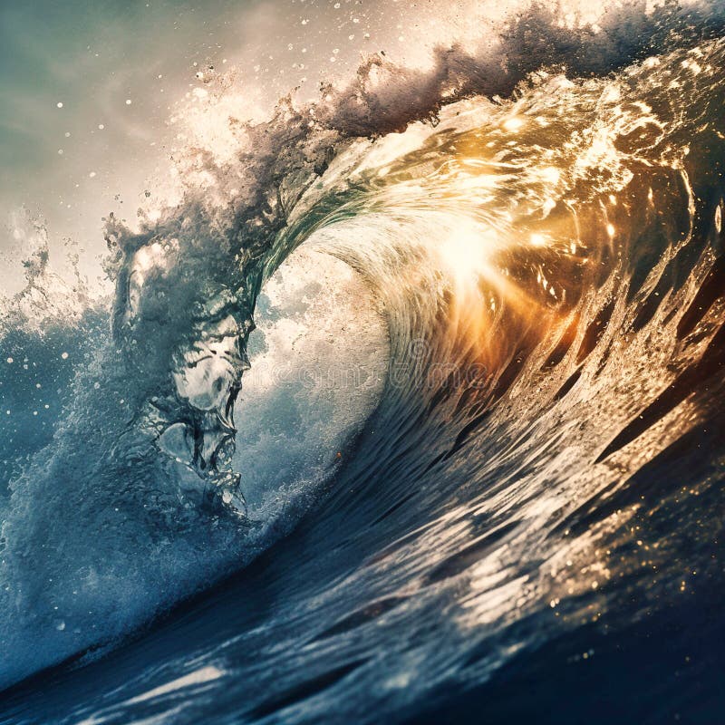 A Wave Splashing in the Ocean with Splashing Water, Generative AI Stock ...