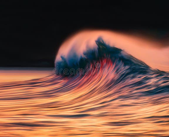 Wave with Spray Breaking at Sunset Stock Photo - Image of sunset ...