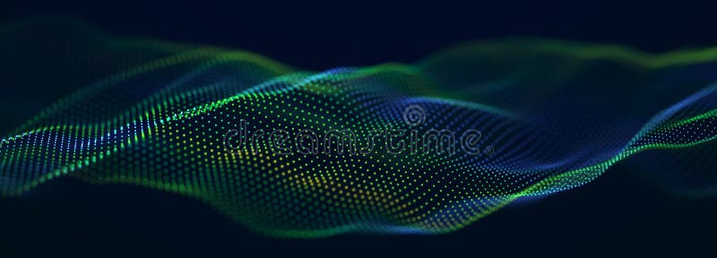 Wave of Streaming Particles on a Light Blue Background. Abstract ...