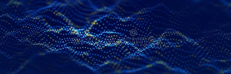 Wave of Streaming Particles on a Light Blue Background. Abstract ...