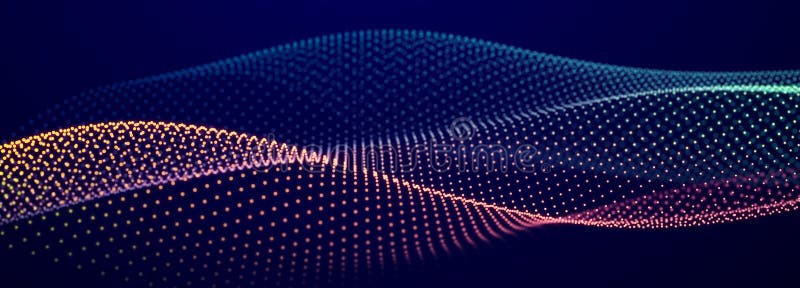 Wave of Streaming Particles on a Light Blue Background. Abstract ...