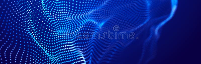 Wave of Streaming Particles on a Light Blue Background. Abstract ...