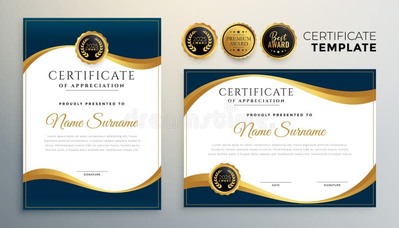 Wave Style Diploma Certificate Multipurpose Template in Premium Golden Style Stock Vector ...