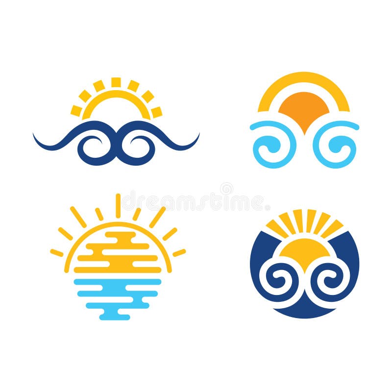 Wave and Sun Icon Vector Illustration Concept Design Template Stock ...