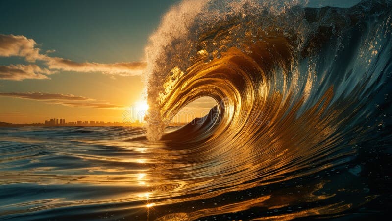 The Sun is Setting Behind a Tree in the Wild. AI Generative Image Stock ...