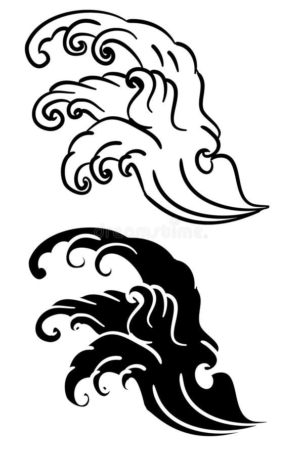 Wave Tattoo Design Isolate Vector Stock Vector - Illustration of ocean ...