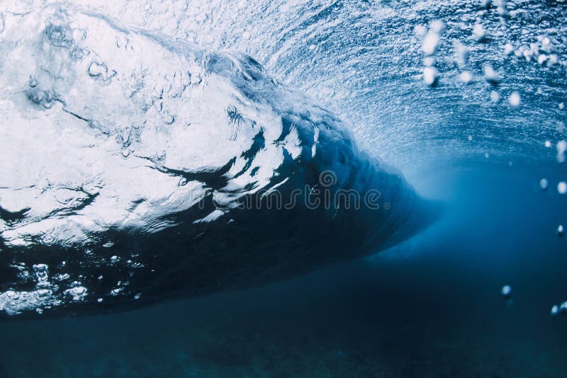 Wave Underwater. Blue Ocean in Underwater. Surfing Sea Wave Stock Image ...