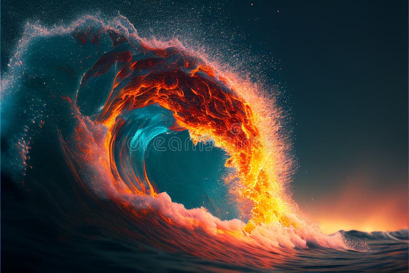 Wave of Water and Fire. AI Generated. Stock Illustration - Illustration ...