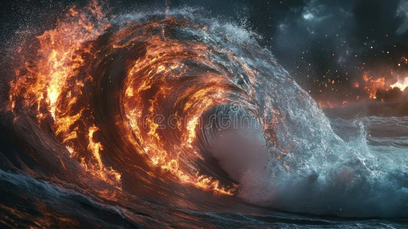 Wave of Water with Flames Created with Generative AI. Fire and Water ...