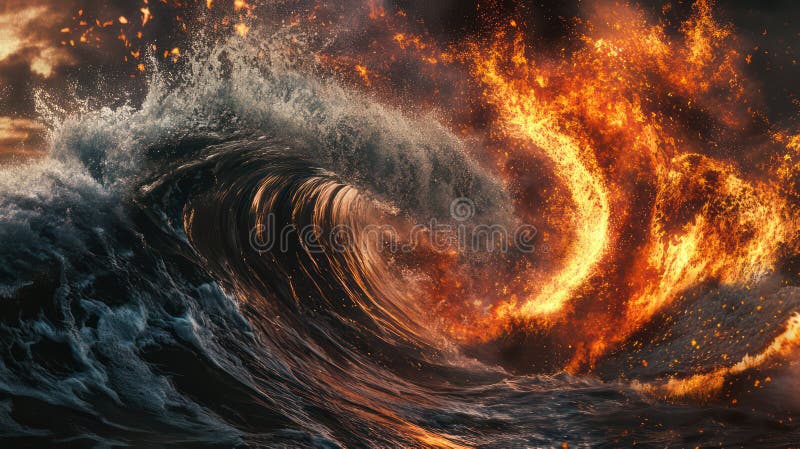 Wave of Water with Flames Created with Generative AI. Fire and Water ...