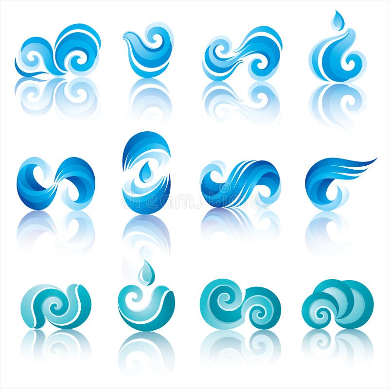 Wave and Water Icons with Reflection Stock Vector - Illustration of ...