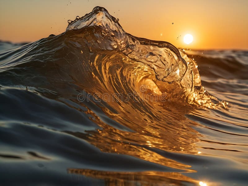 Wave of Water Splashes in the Sea with Sunset Sky Stock Illustration ...