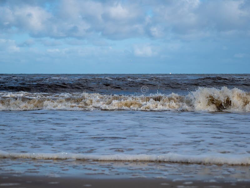 Wave with White Foamy Coastline Beach. Sandy Shore Stock Image - Image ...