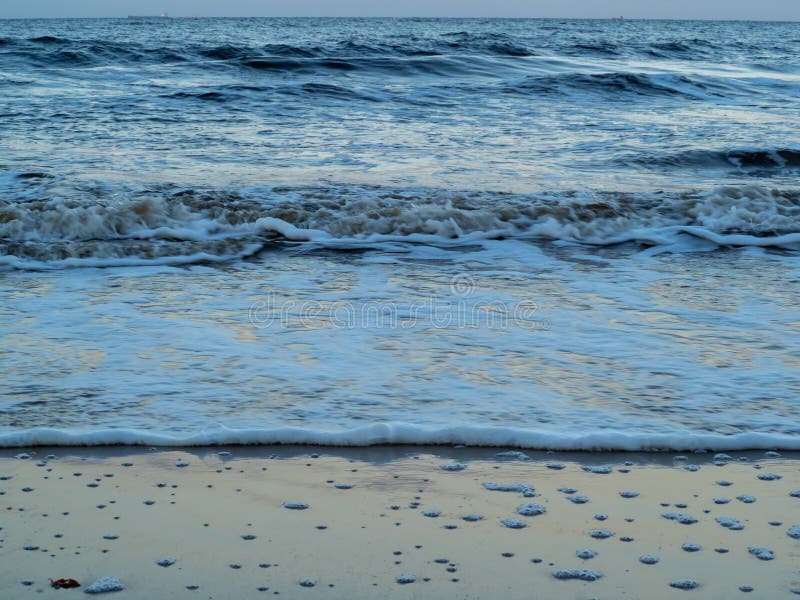 Wave with White Foamy Coastline Beach. Sandy Shore Stock Image - Image ...