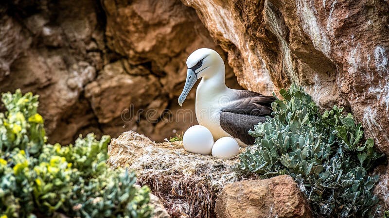 Waved Albatross Incubating Eggs in Coastal Cave Stock Photo - Image of ...