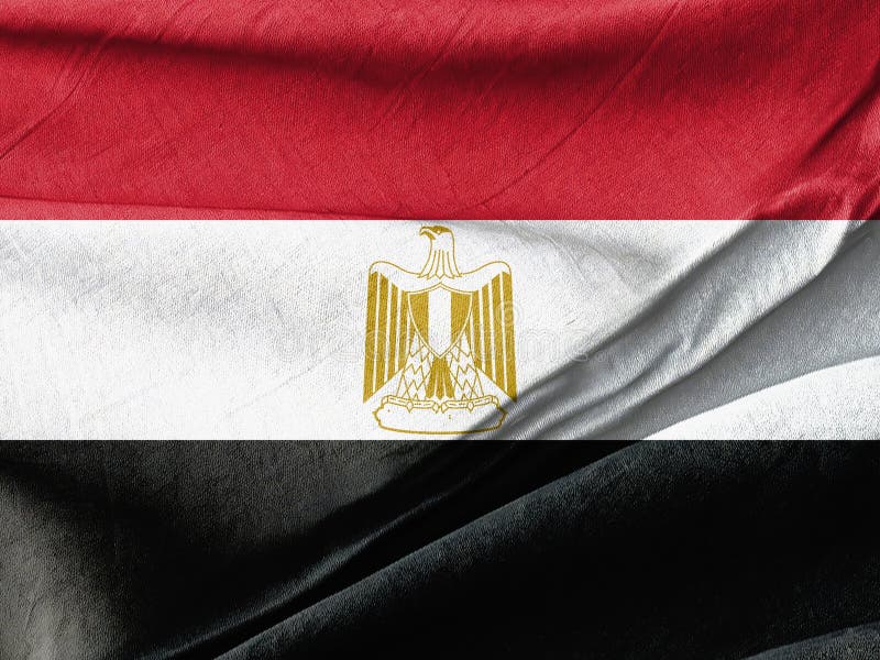 Waved Textured Arafed Flag of Egypt with a Golden Eagle on it ...