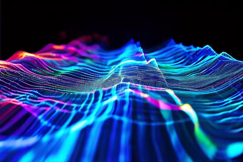 Waveform Hologram Pulsating Waves of Light and Color Creating a Stock Illustration ...