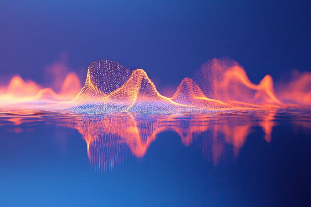 Waveform of Sound Spreading on Blue Banner Background. Podcast or ...