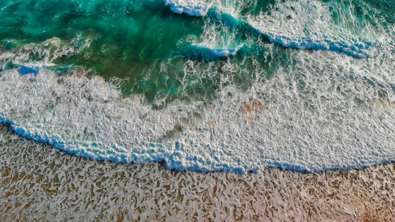 Waves Along the Shoreline at Sunset, Aerial View from Drone Stock Image ...