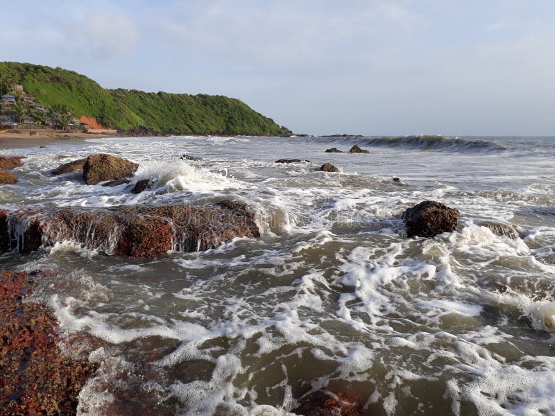 Waves on the Beach, Indian Ocean Beach in Goa, Goa Beach, Stock Photo ...