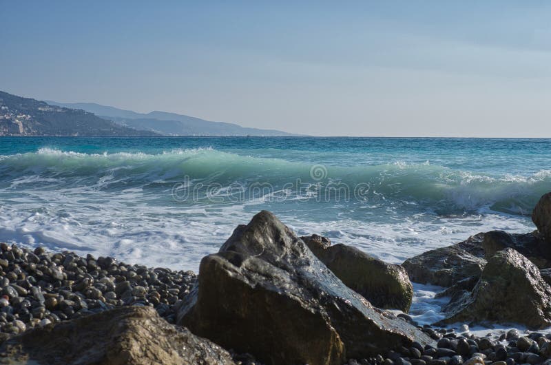 Waves in the Mediterranean stock photo. Image of blue - 275240356