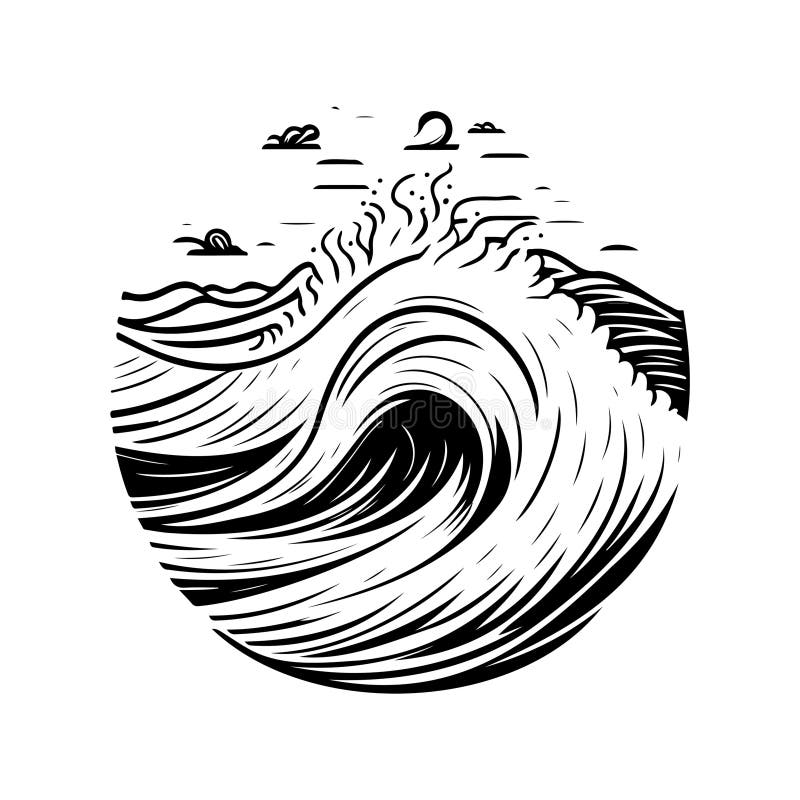 Waves Beach Water Icon Hand Draw Black Colour Mythical Logo Symbol ...