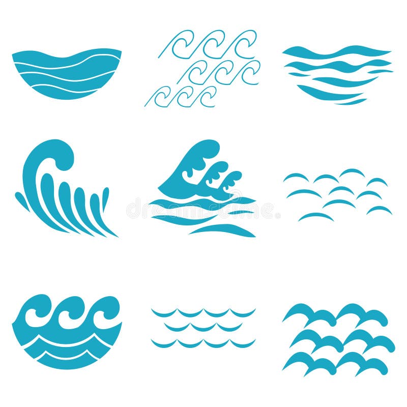 Waves, Blue Waves Schematic Set. Vector Illustration Stock Illustration ...