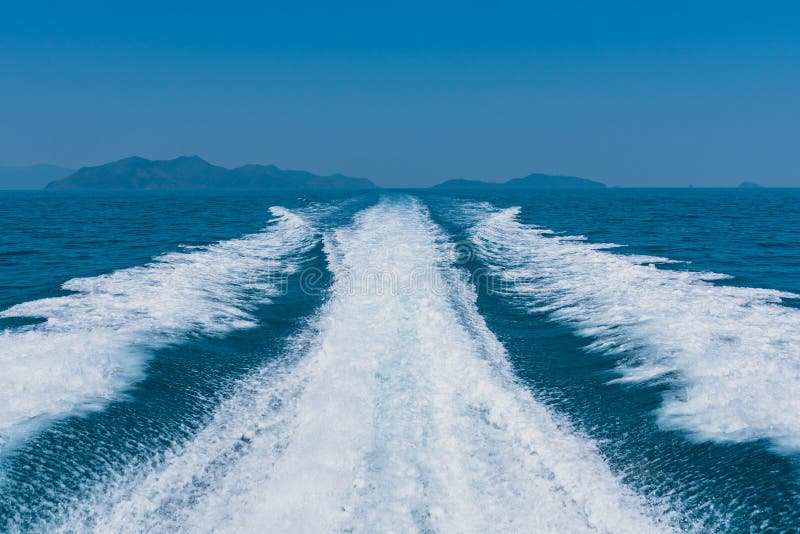 Waves On Blue Sea Behind The Boat Stock Image - Image of blue, cruise ...