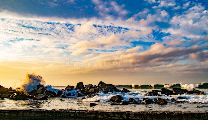 Waves Breaching the Jetty in Coronado Stock Image - Image of water ...