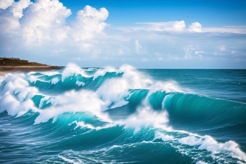 Waves Break at the Shoreline. Stock Illustration - Illustration of water, seaside: 287546287