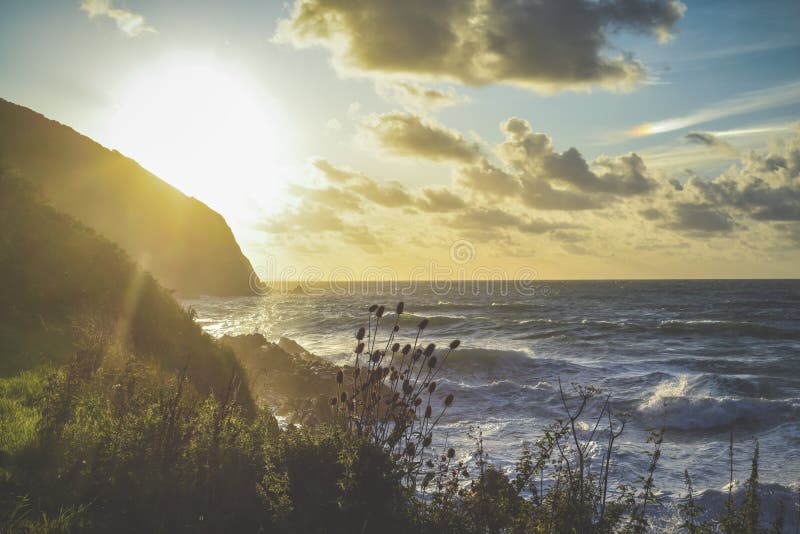 Waves Breaking on the Beach at High Tide on the Shore in North Devon UK ...
