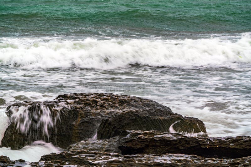 Waves Breaking Coastal Rocks, Long Exposure Stock Photo - Image of ...