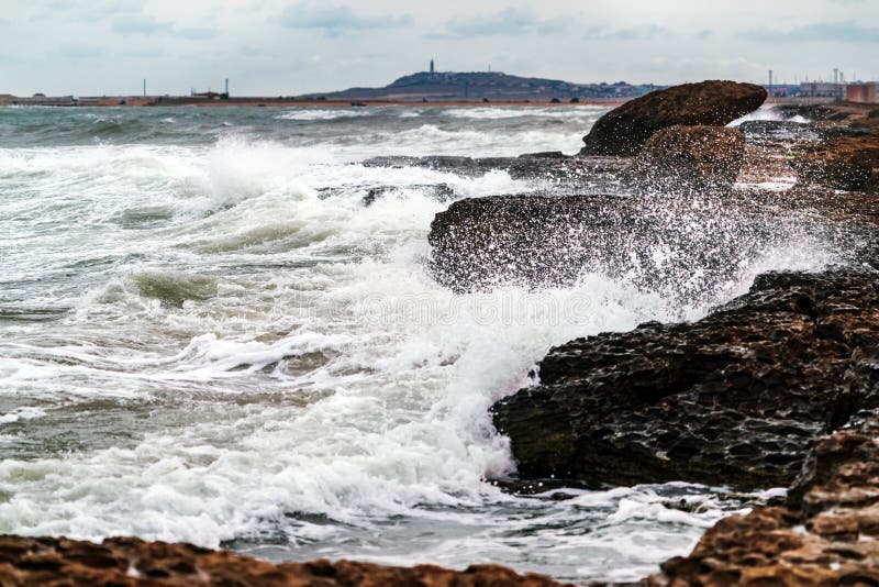 Waves Breaking Against Coastal Rocks Scene Stock Image - Image of rock ...