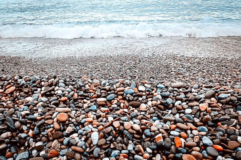 Waves Breaking on the Multicolored Sea Pebbles Black Sea Coast ...